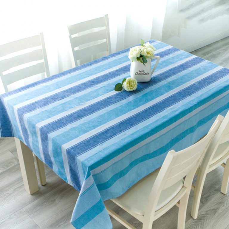Mantel Polycotton Rectangular / Celeste Azul Blanco - Doral |BUALE