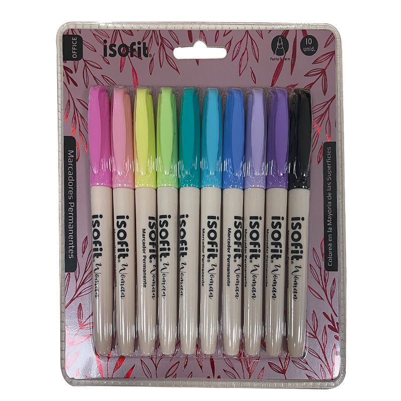 Marcador Permanente Punta Fina 10 Colores - Isofit - BUALE