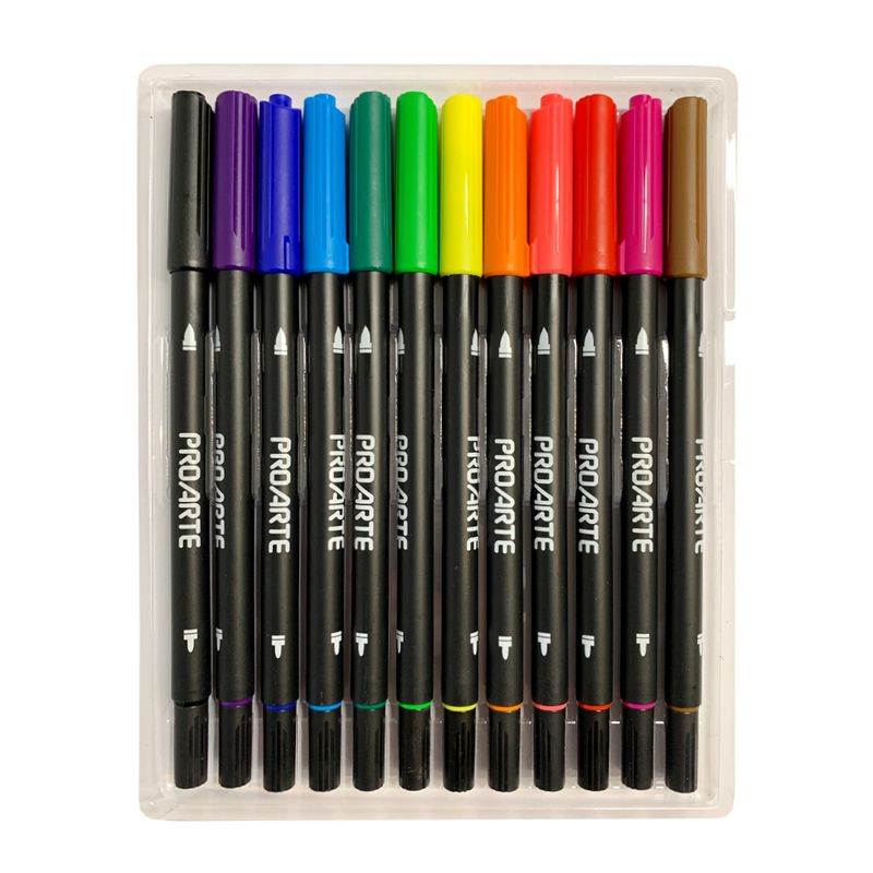 Marcador Doble Punta Lettering 12 Colores - Proarte - BUALE