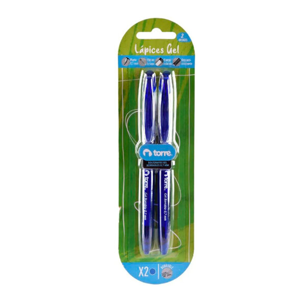 Bolígrafo Gel Borrable 2 unidades Color Azul Blíster - Torre - BUALE